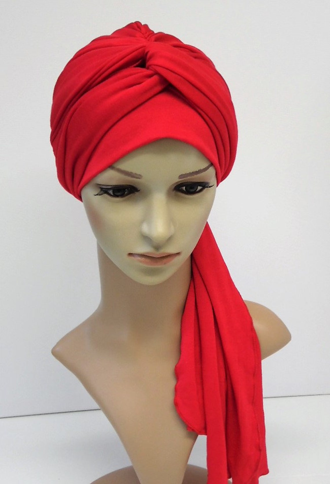 Red Head Wear, Turban With Long Ties, Tichel, Viscose Jersey Head Snood ...