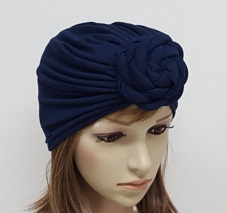 Navy Blue Top Knot Turban Viscose Jersey Turban Hat for - Etsy