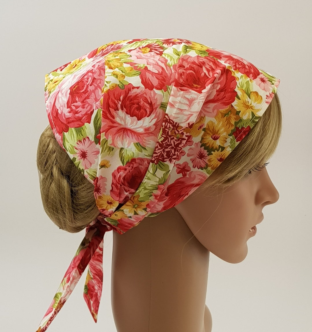Floral Hair Covering, Wide Head Scarf, Nurse Hair Cover, Christian ...