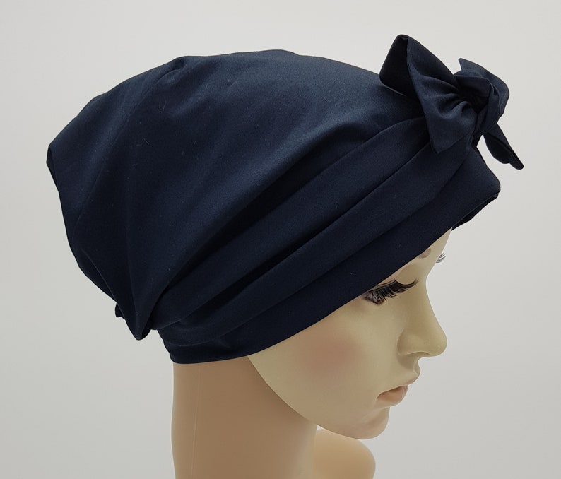 Navy Blue Head Wear for Women Cotton Bonnet With Long Ties - Etsy