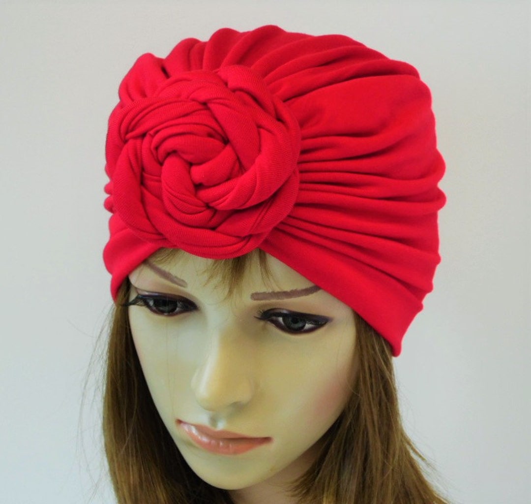 Red Top Knotted Turban Hat, Women's Turban, Rosette Turban for Women ...