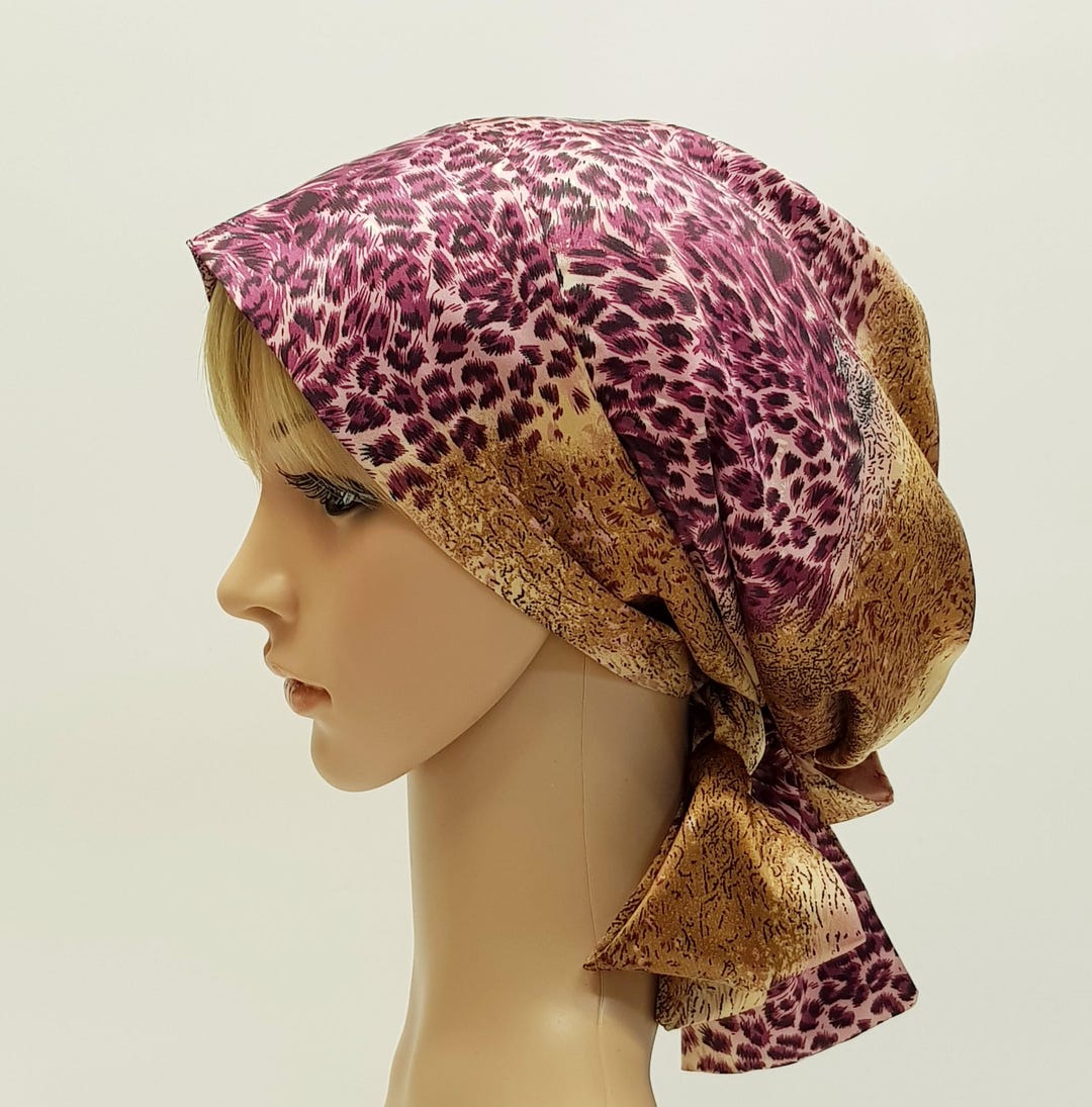 Satin Lined Head Wear, Satin Bonnet With Ties, Animal Print Head Snood ...