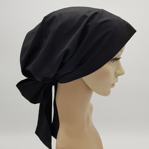 Black Cotton Head Wear for Women, Elasticated Bonnet With Long Ties ...