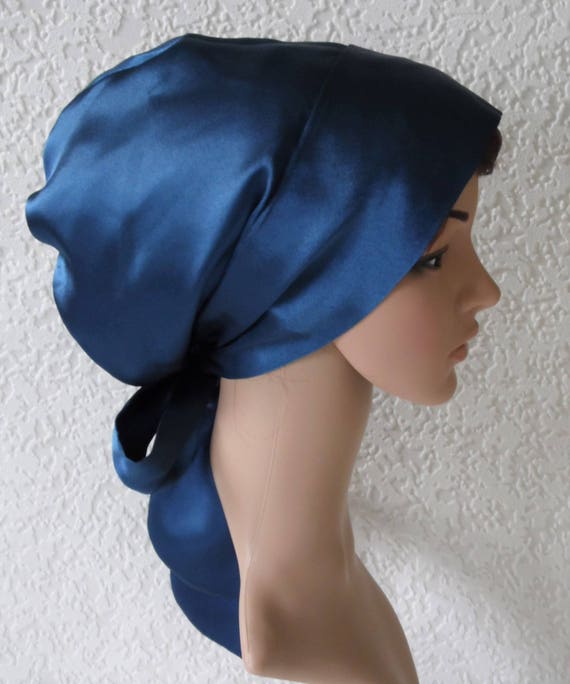 Blue head scarf satin head wear silky tichel head snood | Etsy