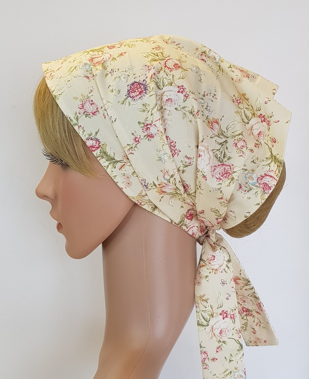 Wide Cotton Head Scarf, Self Tie Hair Covering for Women, Floral ...