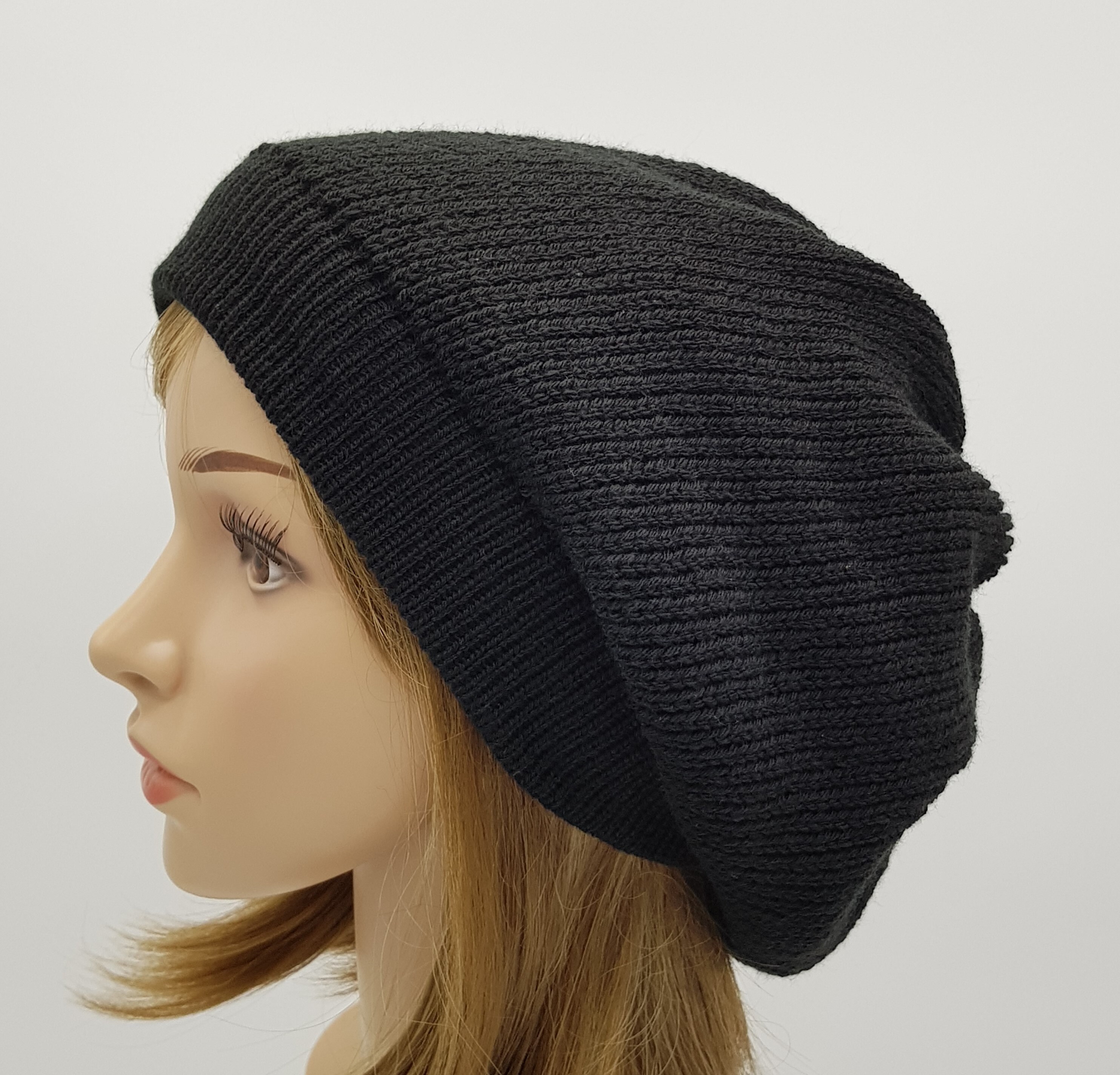 Black Beret Knitted Baggy Beret Black Slouchy Hat Handmade - Etsy UK