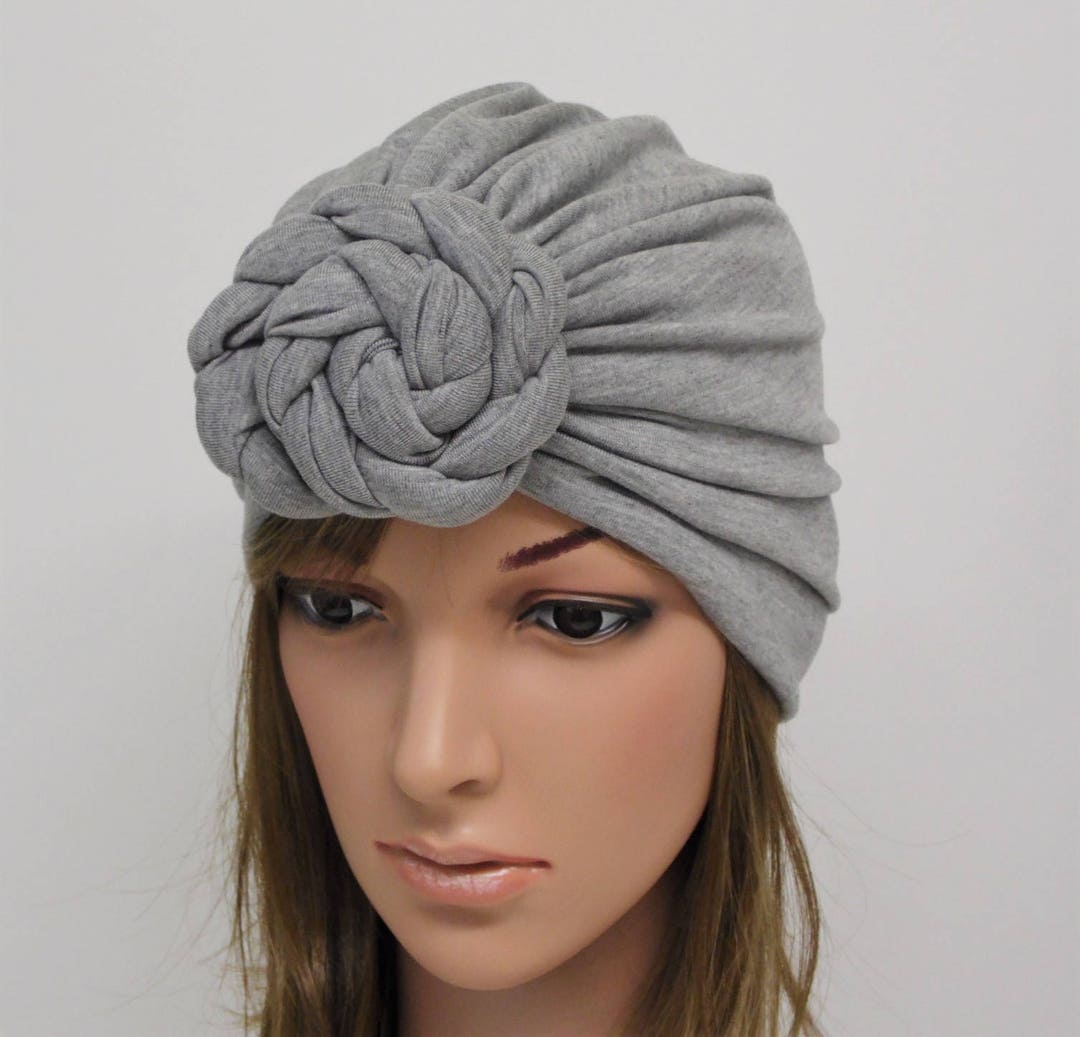 Grey Turban Hat, Front Knotted Turban, Elegant Hat, Fashion Turban for ...
