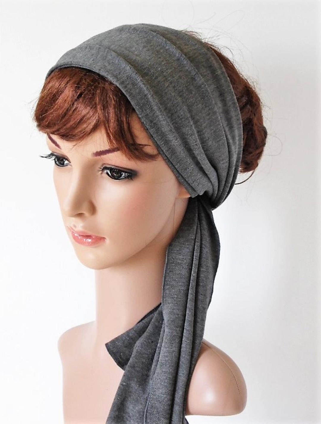 Grey Stretchy Head Scarf, Viscose Jersey Hair Wrap, Hair Bandanna, Long ...