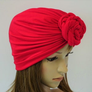 Red Top Knotted Turban Hat, Women's Turban, Rosette Turban for Women ...