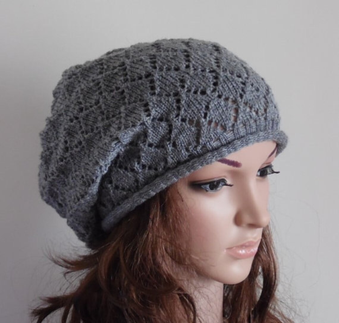 Grey Lace Hat Knitted Handmade Hat for Women Women's - Etsy