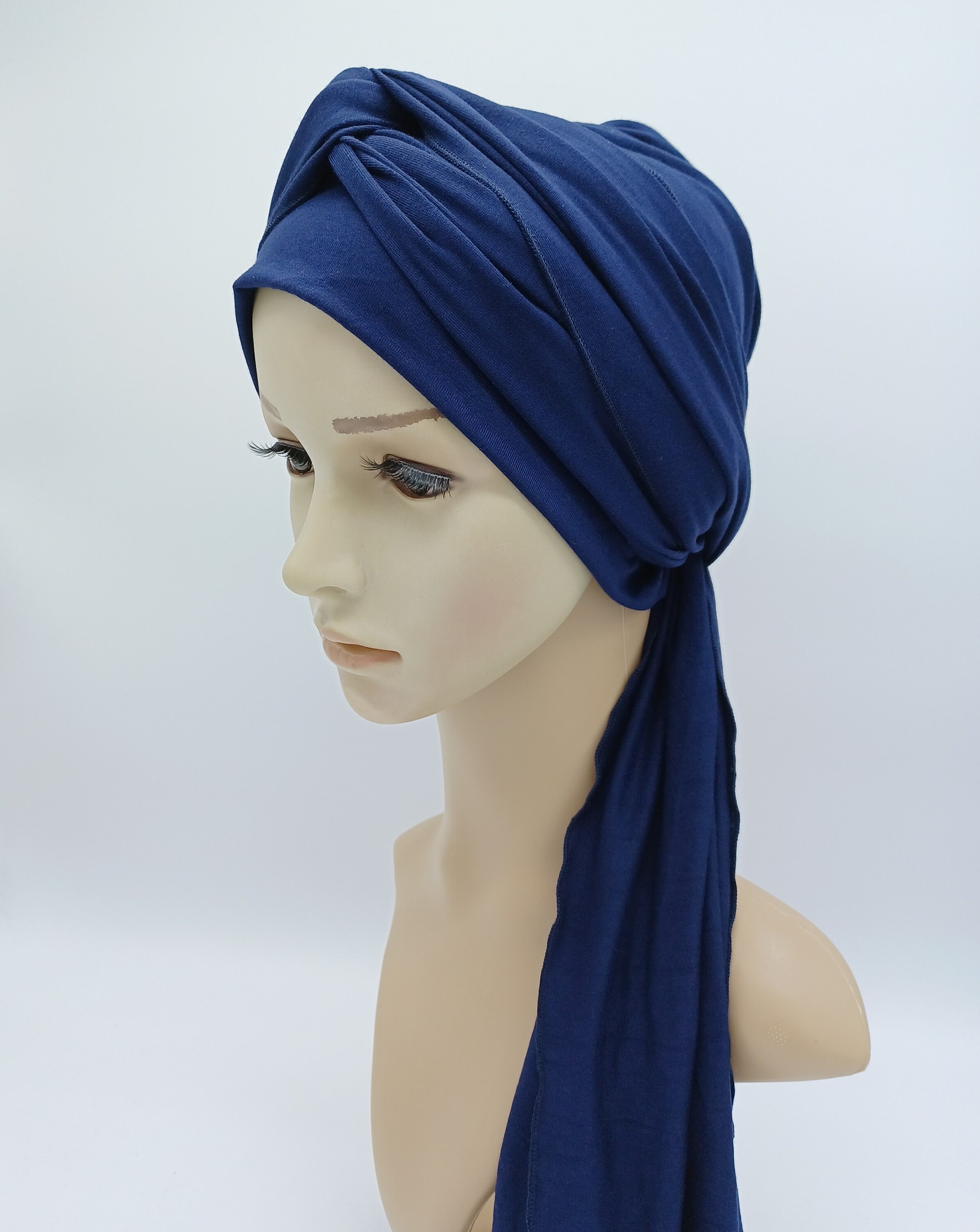 Full Head Covering Navy Blue Head Snood Stretchy Head Wrap | Etsy