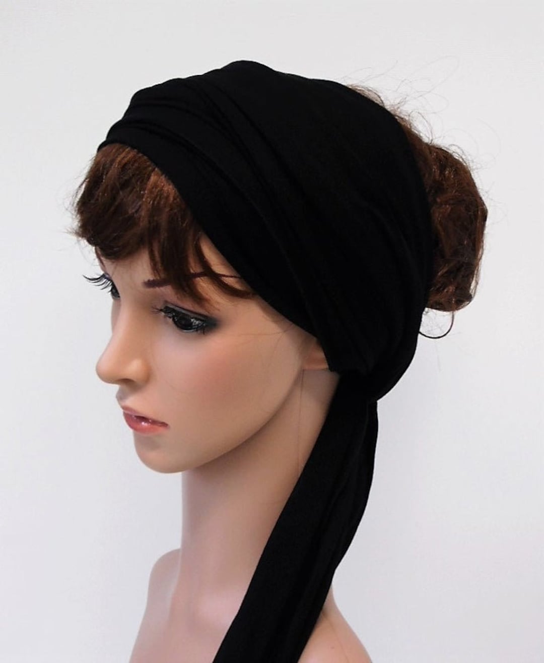 Ultra Long Black Hair Scarf, Viscose Jersey Stretchy Head Scarf, Women ...