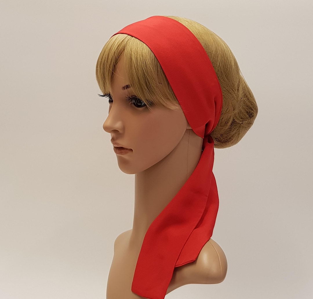 Red Hair Band, Rockabilly Hair Scarf, Hair Wrap, Skinny Bandanna, Pin ...