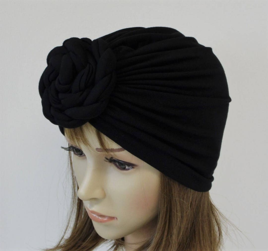 Black Turban Hat, Front Knotted Turban, Elegant Head Wear, Stylish Hat ...