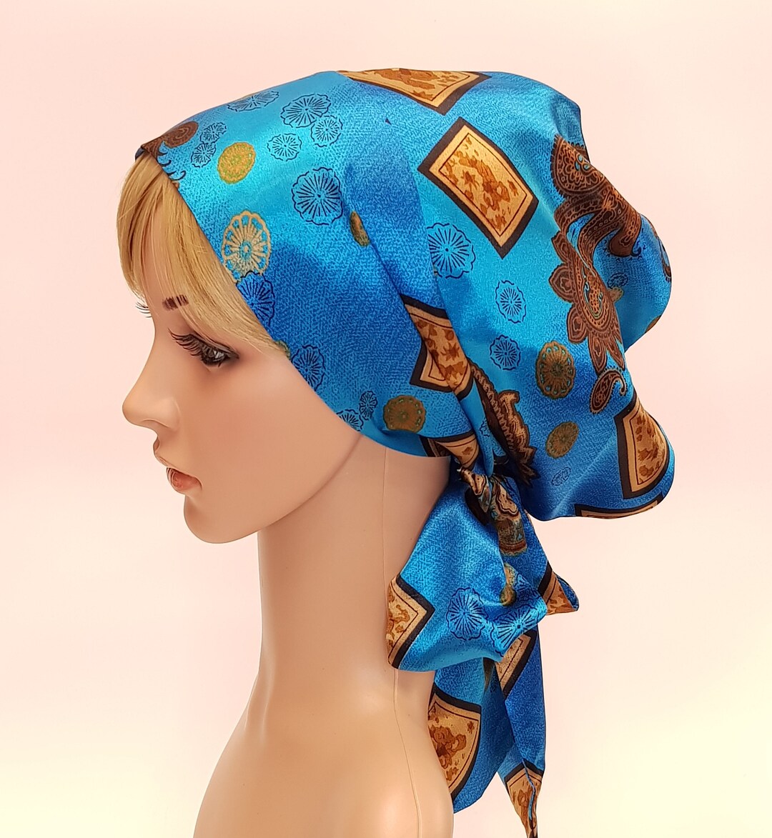 Satin Tichel, Lined Bonnet With Long Ties, Silky Head Snood, Natural ...