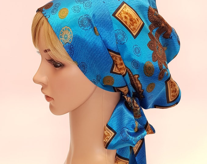 Satin Tichel, Lined Bonnet With Long Ties, Silky Head Snood, Natural ...