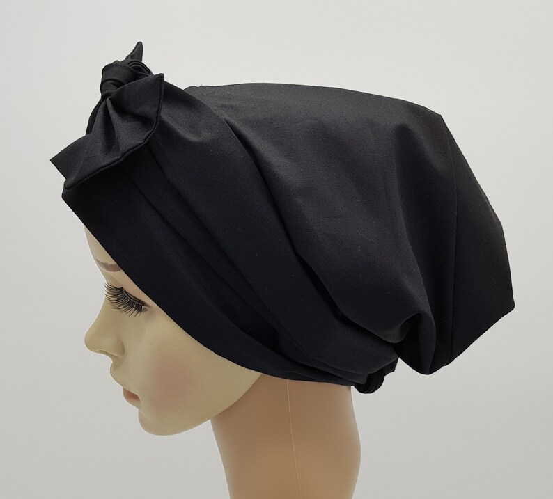 Black Cotton Head Wear for Women Elasticated Bonnet With Long - Etsy