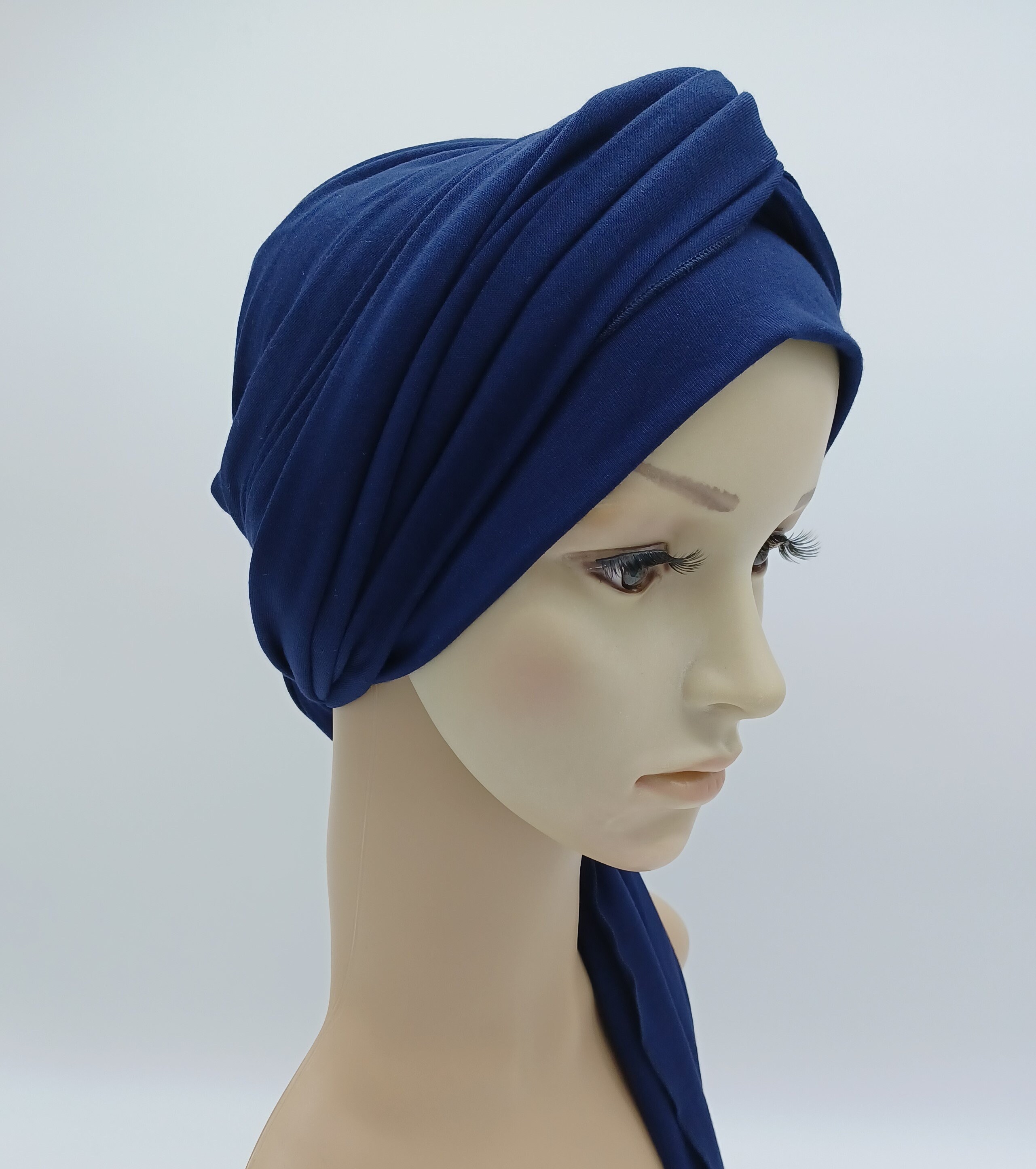 Full Head Covering Navy Blue Head Snood Stretchy Head Wrap - Etsy