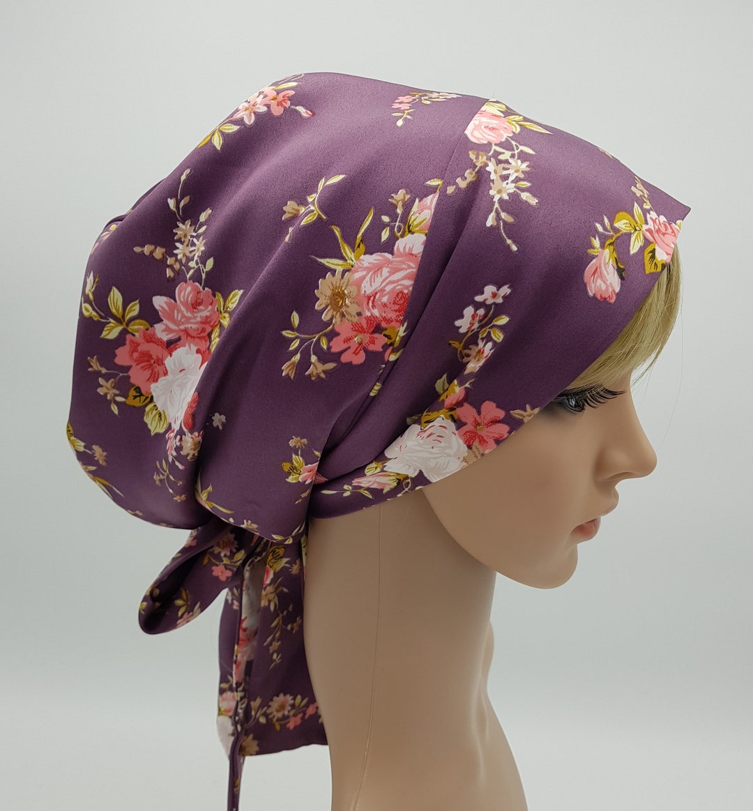 Floral Satin Headwear, Natural Curly Hair Snood, Lined Bonnet With Long ...