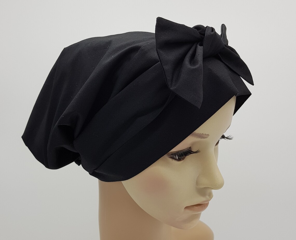 Black Cotton Head Wear for Women Elasticated Bonnet With Long - Etsy