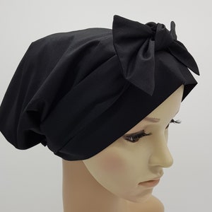 Black Cotton Head Wear for Women, Elasticated Bonnet With Long Ties ...