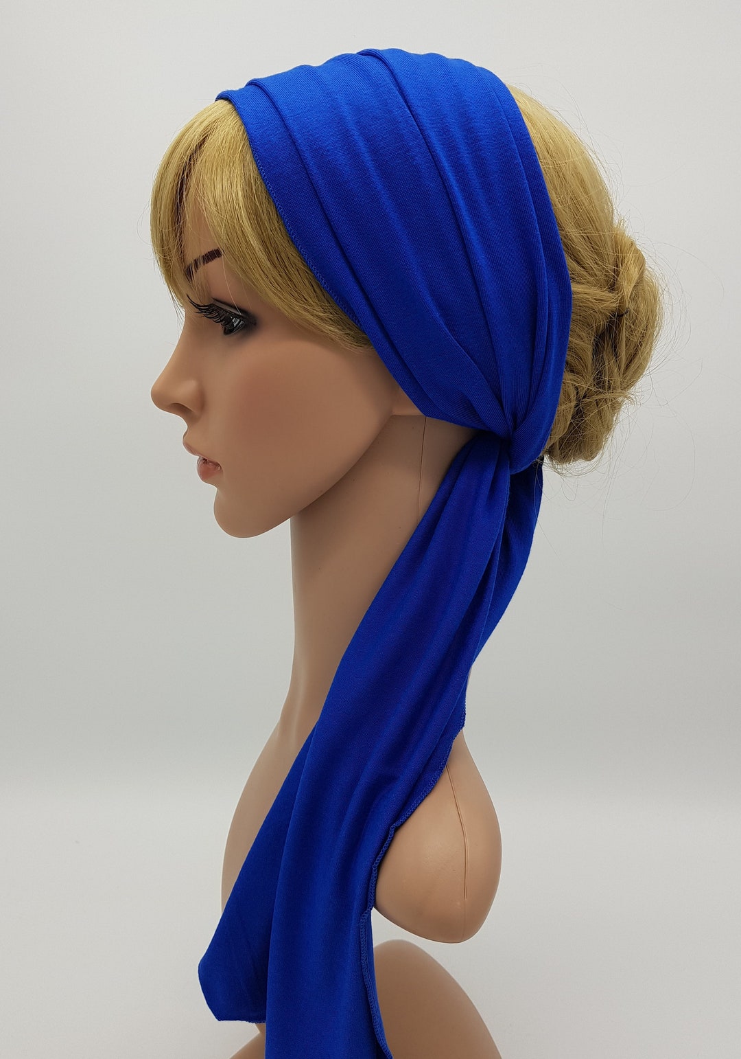 Royal Blue Hair Wrap, Stretchy Viscose Jersey Hair Scarf, Lightweight ...