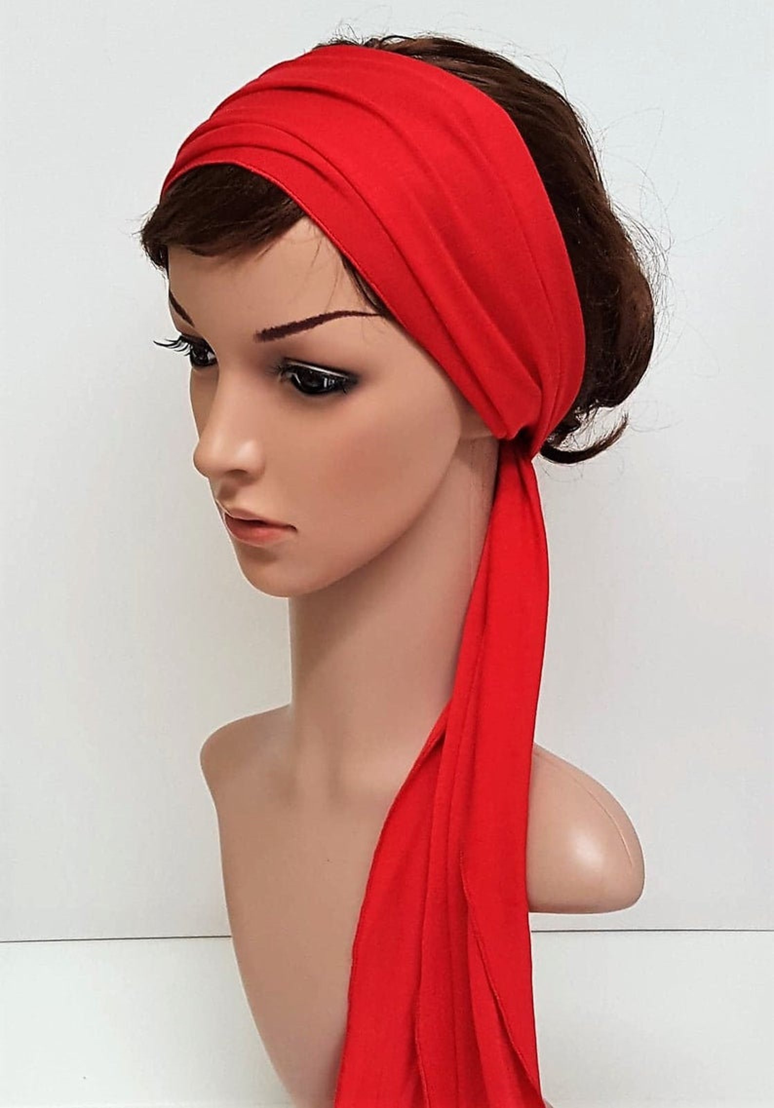 Red Hair Scarf, Long Headband for Women, Viscose Jersey Pin up Style ...