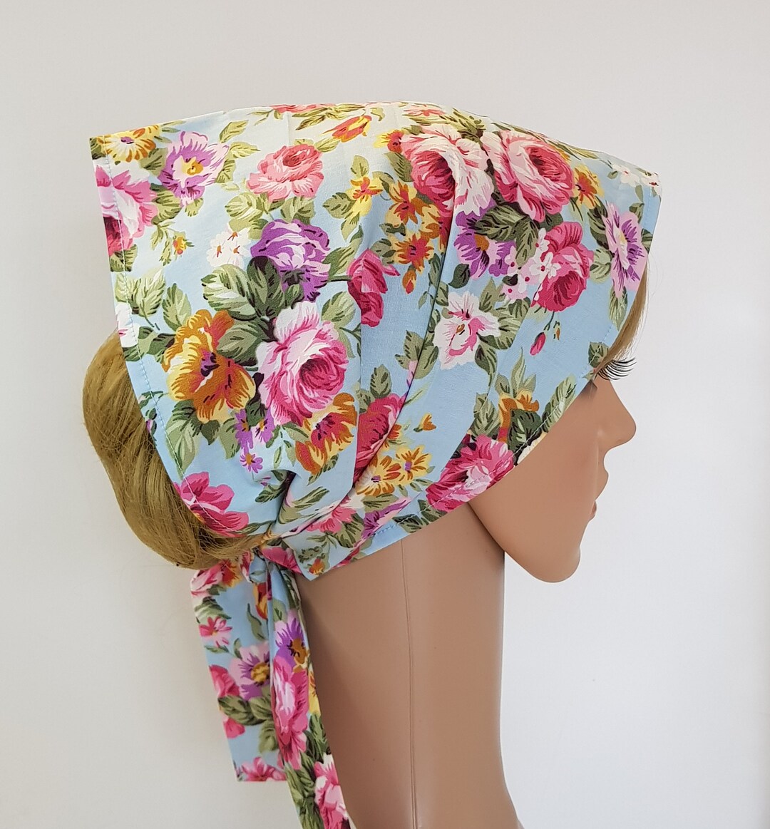Cotton Hair Cover, Self Tie Wide Floral Headband, Summer Head Scarf ...