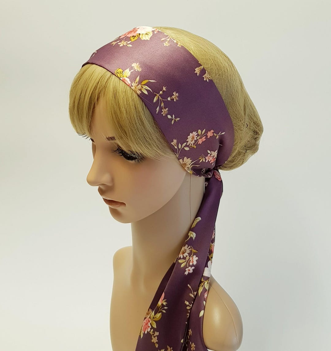 Floral Satin Headscarf, Skinny Hair Tie, Pin up Headscarf, Classic Hair ...