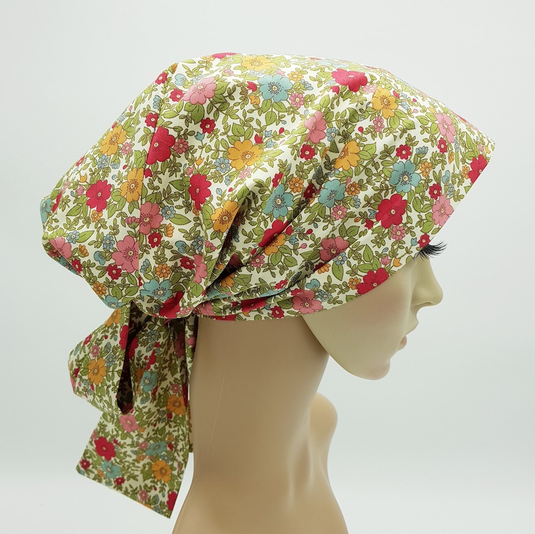 Floral Cotton Bonnet for Women Nurse Hair Cover Chef's - Etsy