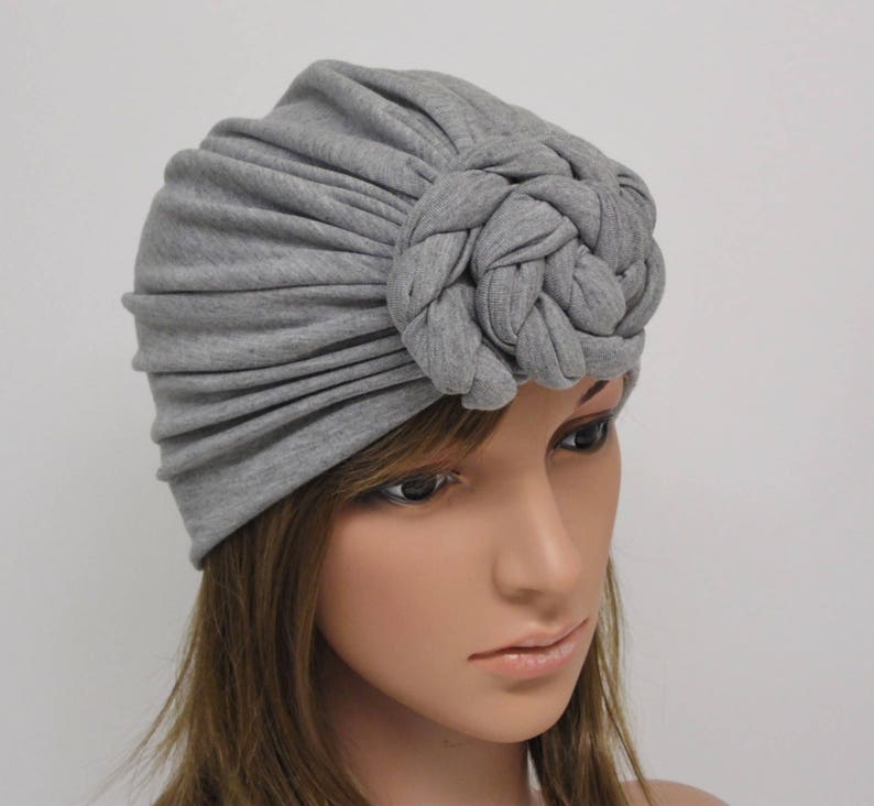 Grey Knotted Turban Hat, Stretchy Viscose Jersey, Elegant Fashion ...