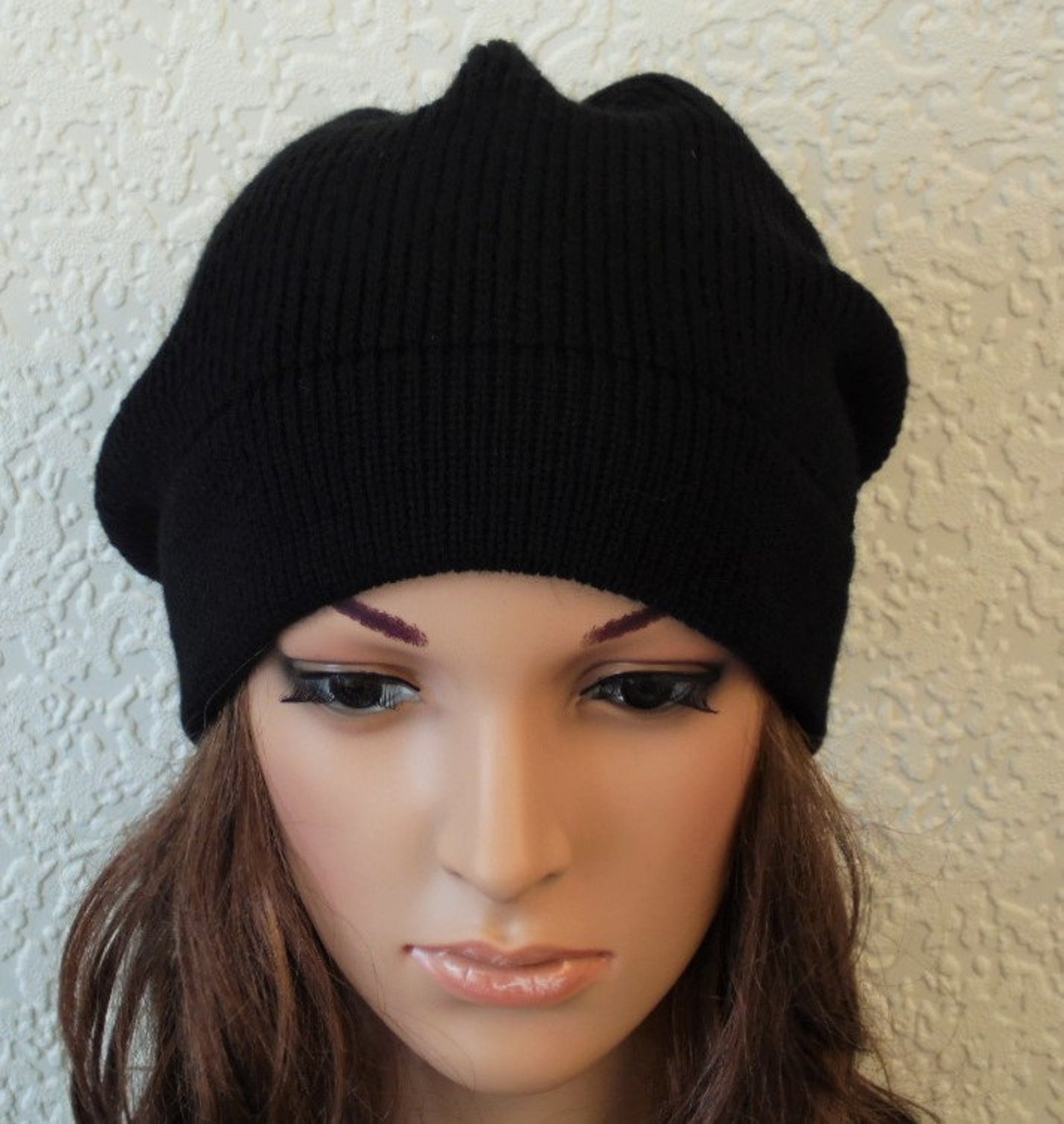 Black beanie black hat handmade knitted hat for women | Etsy