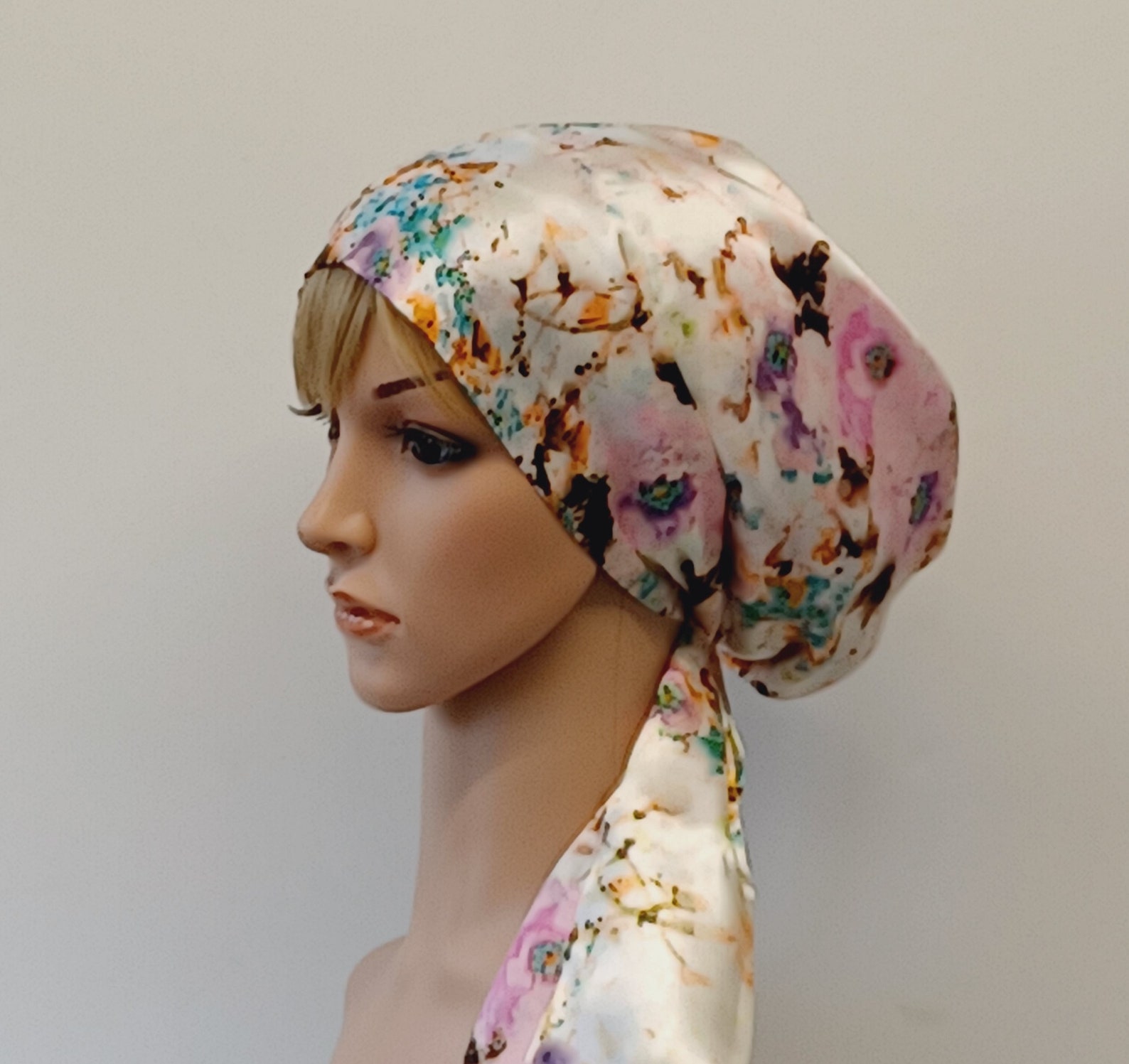 Satin Lined Head Snood With Ties, Floral Print Tichel - Etsy