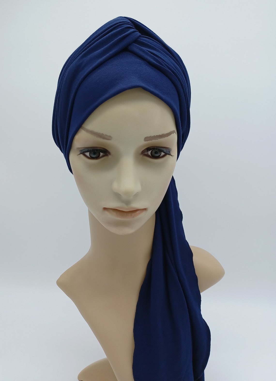 Full Head Covering Navy Blue Head Snood Stretchy Head Wrap | Etsy