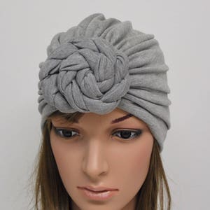 Grey Knotted Turban Hat, Stretchy Viscose Jersey, Elegant Fashion ...