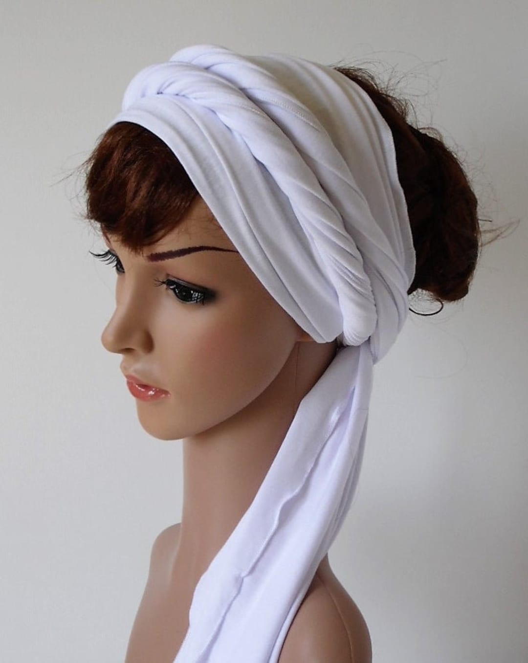 White Viscose Jersey Head Wrap, Long Stretchy Bohemian Headband - Etsy