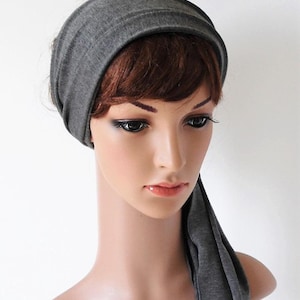 Grey Stretchy Head Scarf, Viscose Jersey Hair Wrap, Hair Bandanna, Long ...