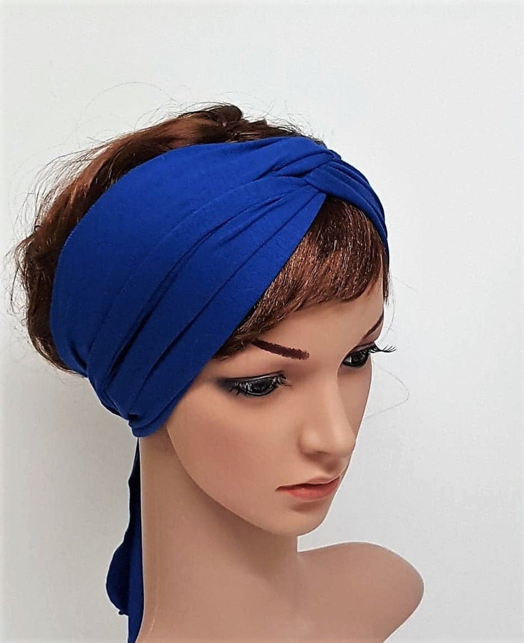 Royal Blue Headband, Stretchy Hair Scarf for Women, Viscose Jersey Head ...