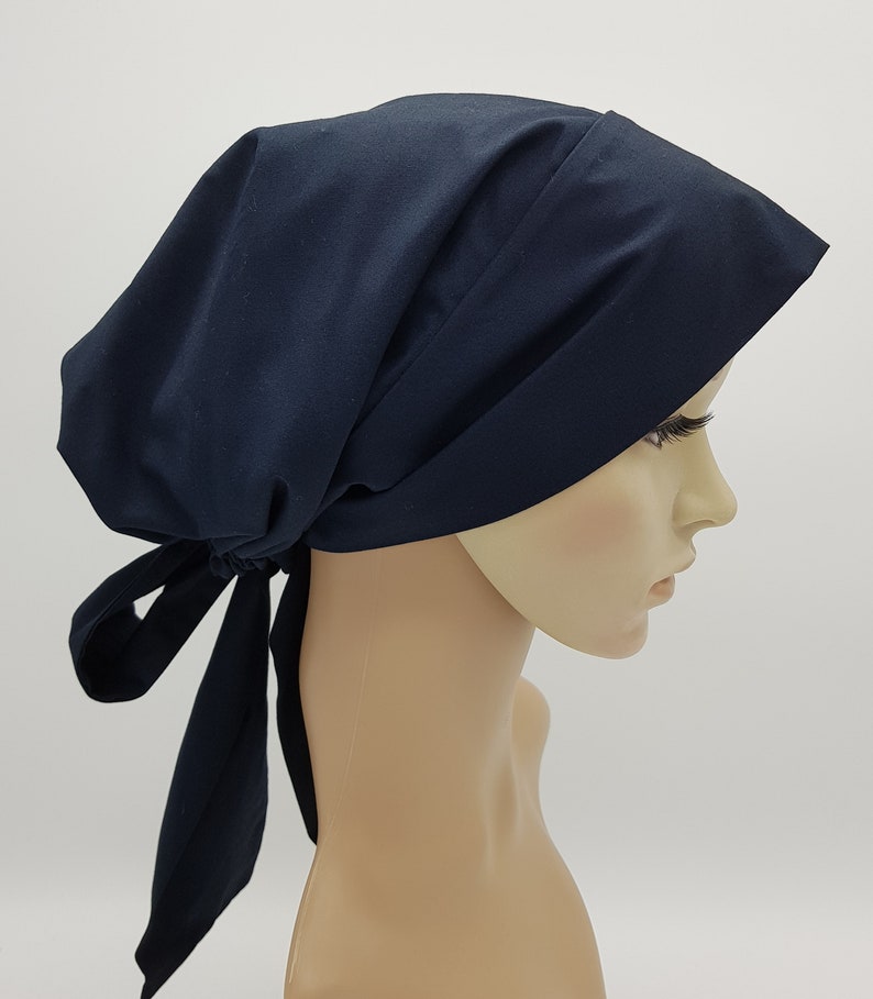 Navy Blue Head Wear for Women Cotton Bonnet With Long Ties - Etsy