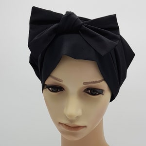 Black Cotton Head Wear for Women, Elasticated Bonnet With Long Ties ...