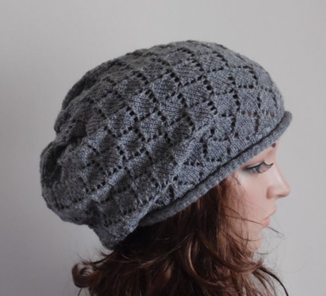 Grey Lace Hat, Knitted Handmade Hat for Women, Women's Lace Beret ...