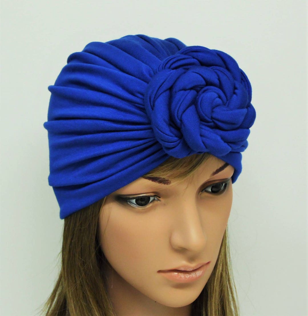 Royal Blue Front Knotted Turban for Women, Fashion Turban, Elegant Hat ...