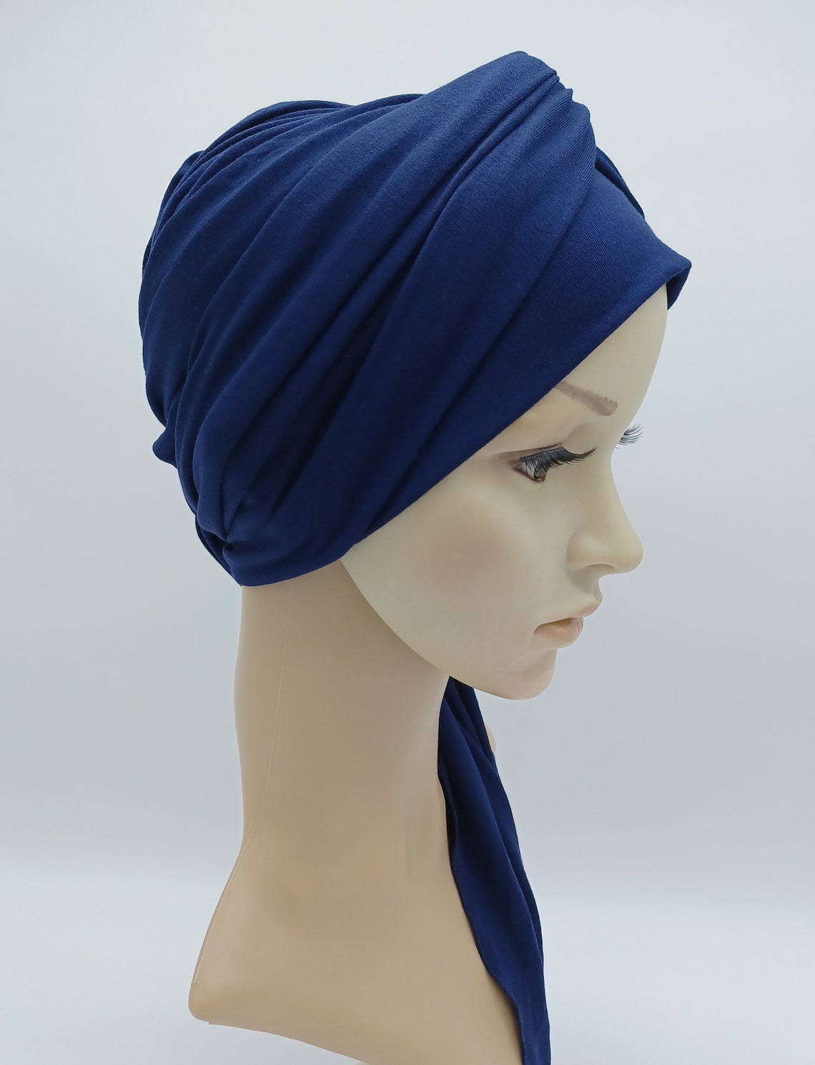 Full Head Covering Navy Blue Head Snood Stretchy Head Wrap | Etsy