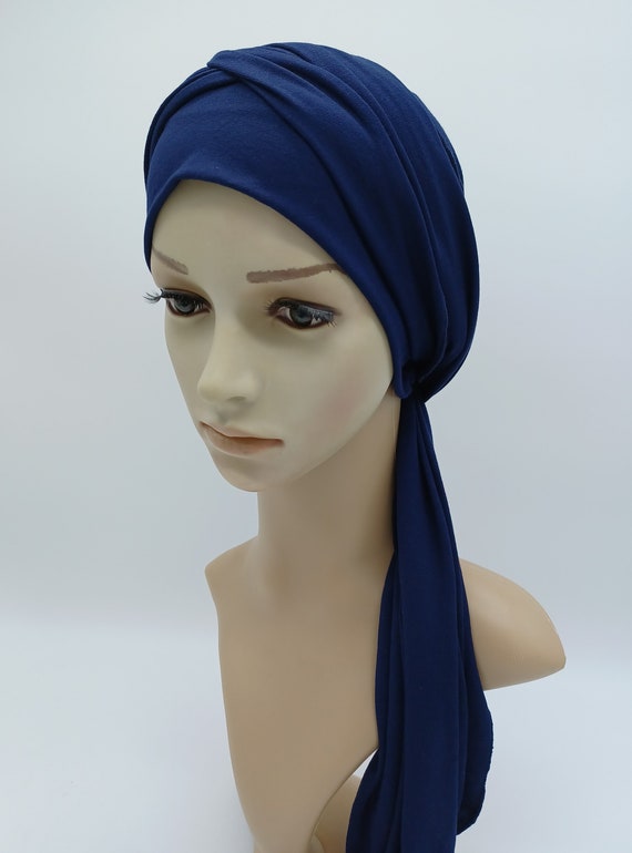 Full Head Covering Navy Blue Head Snood Stretchy Head Wrap | Etsy