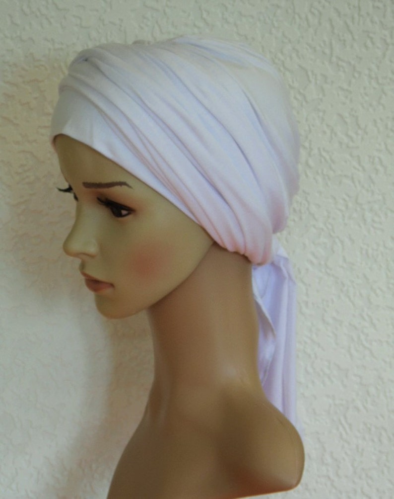 White Viscose Jersey Turban Snood, Full Head Covering, Volume Headwear ...