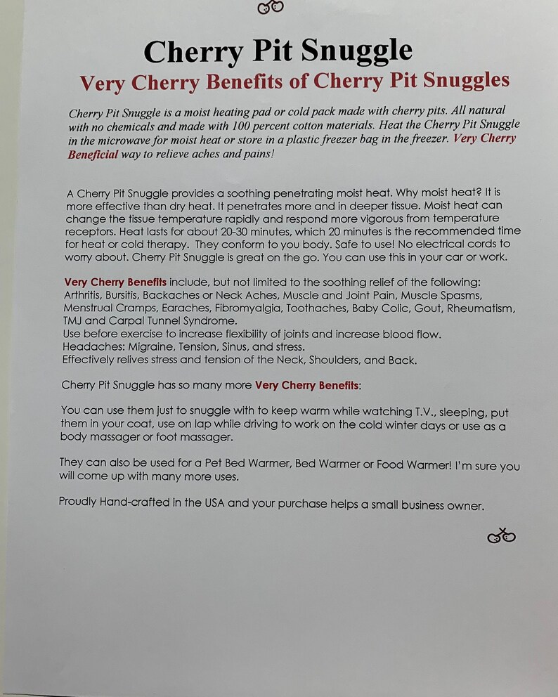 Cherry Pit Snuggle, Microwave Cherry Pit, Cherry Pit Heating Pad ...