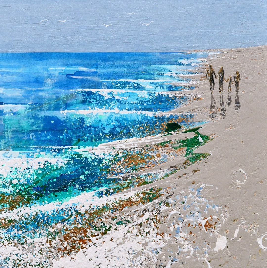 Beach Print, Beach Decor, Beach Walk, Artist Print, Family Group ...