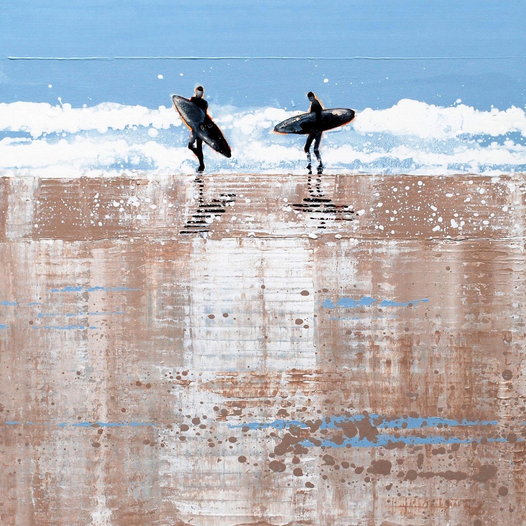Polzeath Print, Surfer Print, Seascape With Surfers, Ocean, Surfer Gift ...
