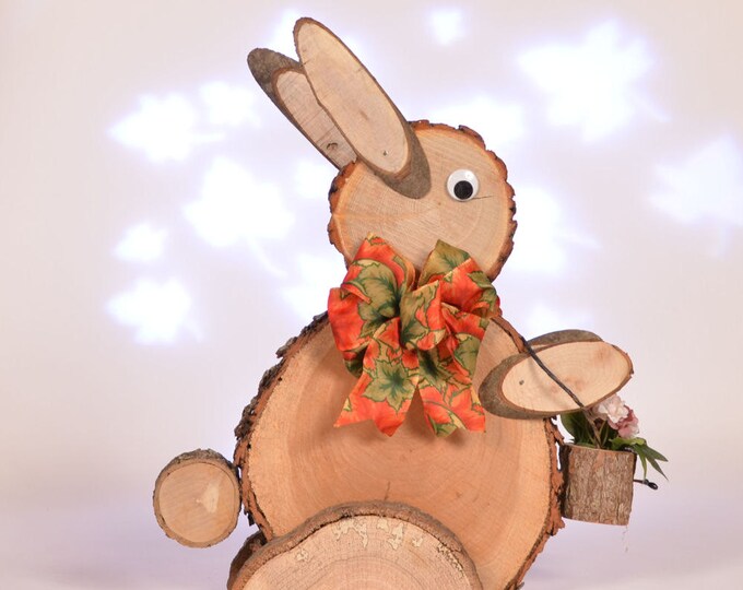 Rustic Log Slice Rabbit, Log Easter Bunny, Wooden Rabbit, Standing ...