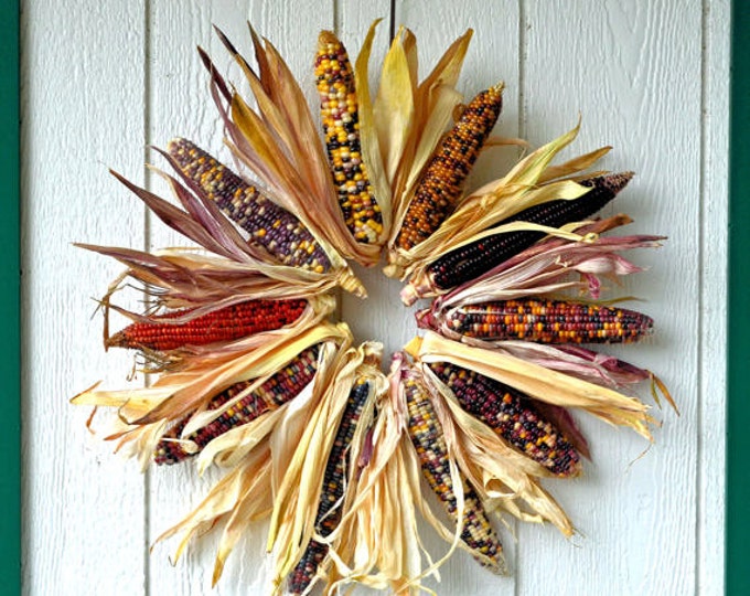 Large Indian Corn Wreath, Natural Indian Corn Fall Wreath, Multicolored ...